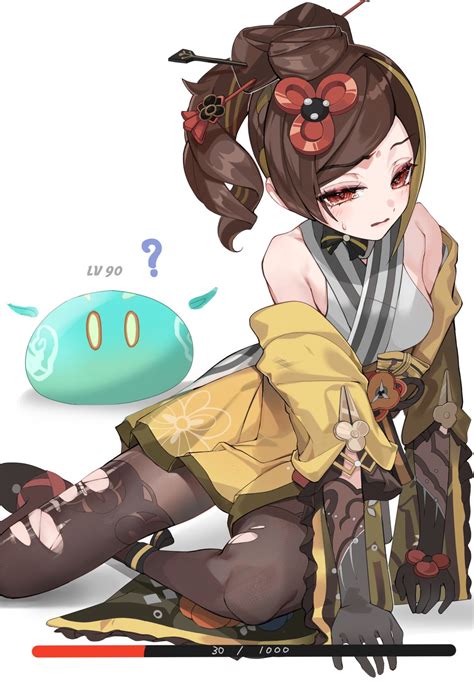 Slime And Chiori Genshin Impact Drawn By Popo Mochimai Danbooru