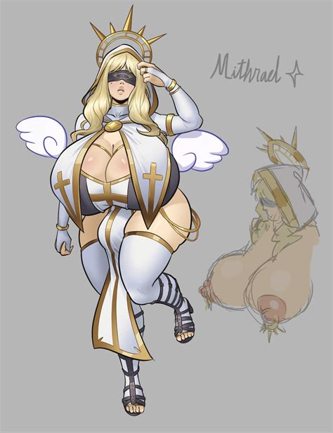 Rule 34 1futa Angel Angel Wings Areolae Black Blindfold Blonde Hair