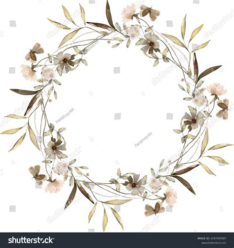 Watercolor Neutral Colors Floral Wreath Wedding Stock Illustration