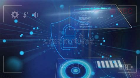 Animation Of Interface With Data Processing Over Seucity Padlock Icon Against Blue Background