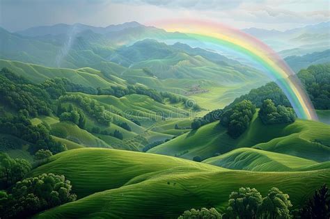 Featuring A Rainbow Over The Green Hills And Valley Symbolizing Hope