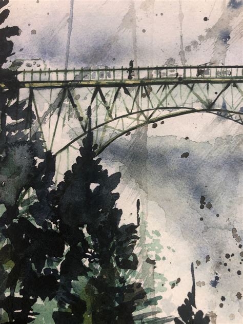 Watercolor Of Deception Pass Bridge Rainy Day Pacific Etsy