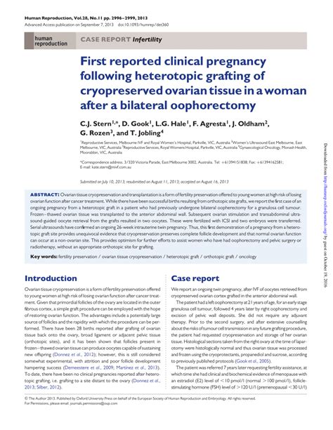 Pdf First Reported Clinical Pregnancy Following Heterotopic Grafting