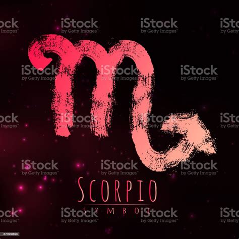 벡터의 빛나는 별과 공간 어두운 우주 배경에 추상 조디악 로그인 전갈 자리 전갈 자리 조디악 기호의 형태로 성운입니다 추상 브러쉬 스트로크 기호입니다 밝은 현대 그라데이션