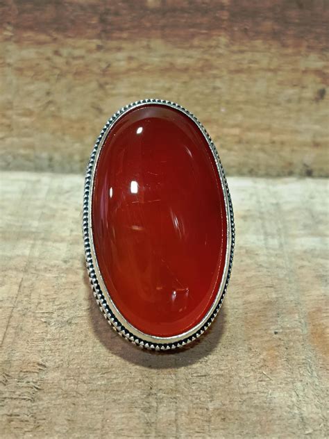 925 Sterlign Silver Ring Red Carnelian Ring Gemstone Ring Long