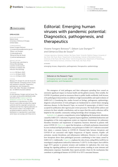 Pdf Editorial Emerging Human Viruses With Pandemic Potential Diagnostics Pathogenesis And