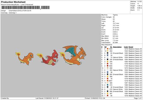 Charmeleon Evolution Embroidery File 6 Sizes Embrostudio
