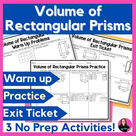 Volume Of Rectangular Prisms Activities 6th Grade Math Warm Up Worksheets