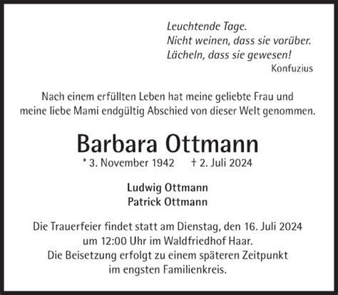 Traueranzeigen Von Barbara Ottmann Sz Gedenkende