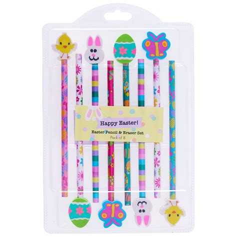 8pc Easter Pencil And Eraser Set The Reject Shop