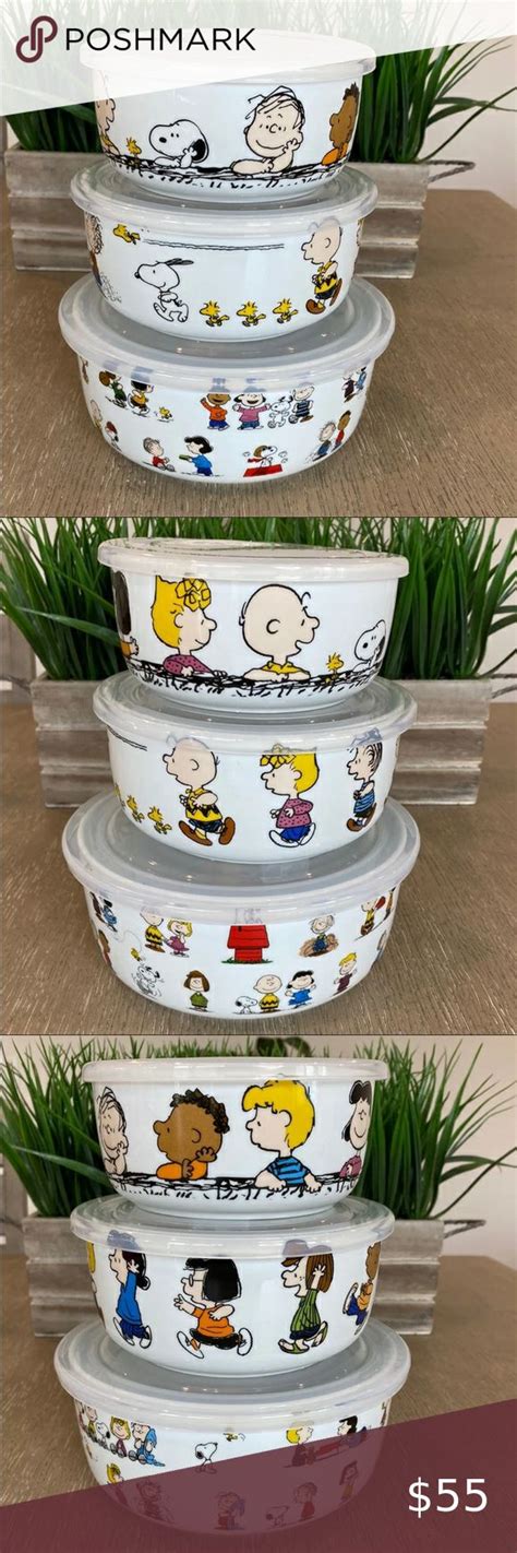 Peanuts Snoopy Ceramic Food Storage Containers With Pressure Lids Set