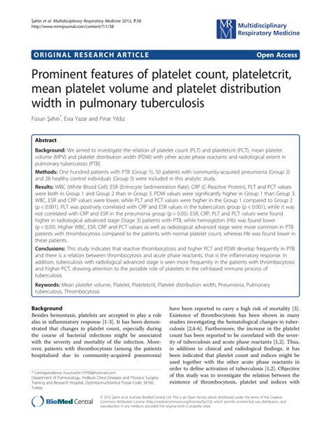 Pdf Prominent Features Of Platelet Count Plateletcrit Mean Platelet Volume And Platelet