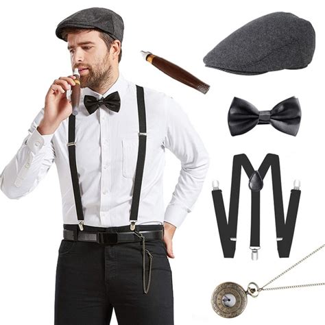 Mens 1920s Gatsby Gangster Costume Accessories Set 30s Manhattan