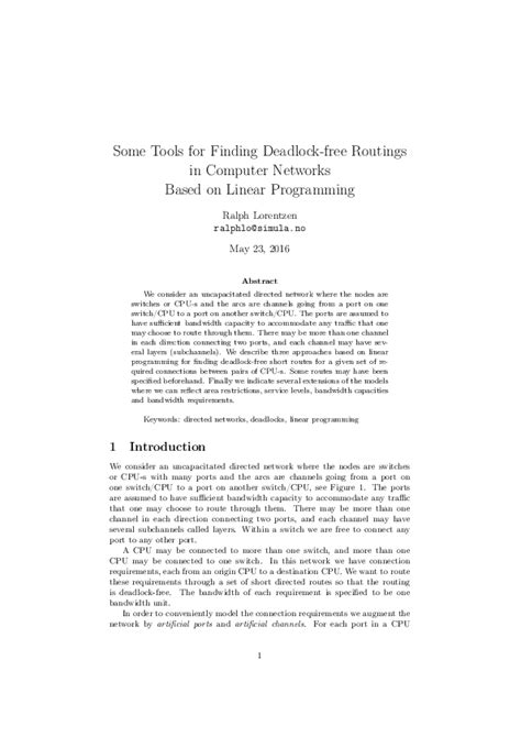 Pdf Some Tools For Finding Deadlock Free Routings In Computer Networks Based On Linear Programming