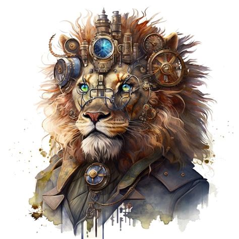 Watercolor Steampunk Lion Steampunk Lion Clipart Watercolor Lion