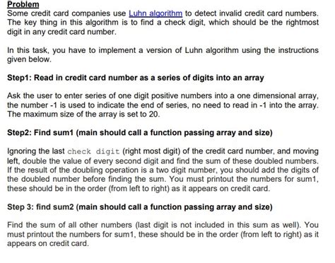 Solved Problem Some Credit Card Companies Use Luhn Algorithm