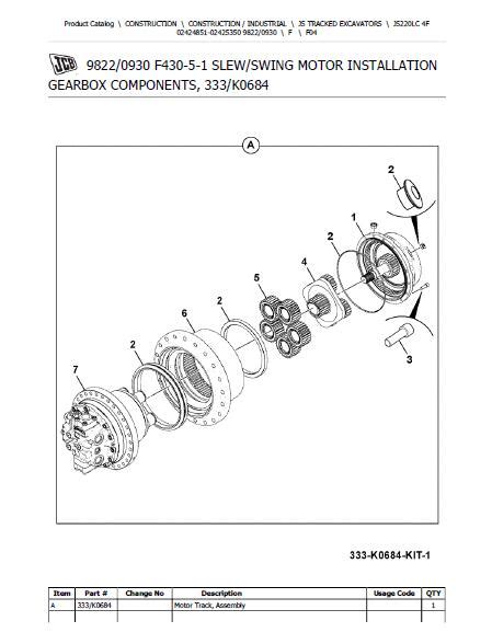 Jcb Js220lc 4f Tracked Excavator Parts Catalogue Manual Serial Number