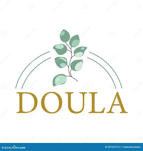 Doula Lettering Phrase Or Vector Logo Illustration With Eucalyptus Leaf