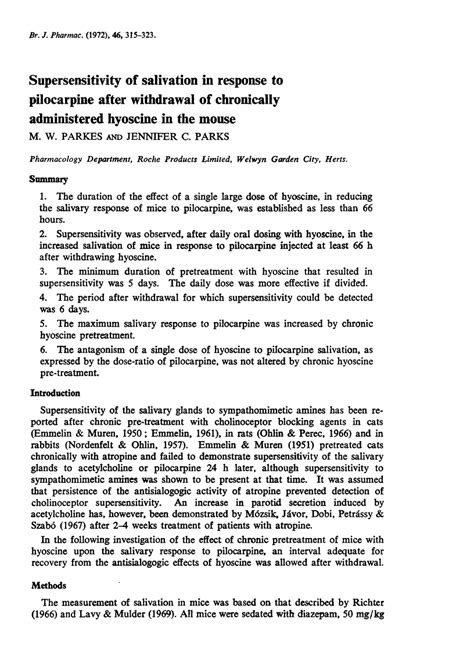 Supersensitivity Of Salivation In Response To Pilocarpine After