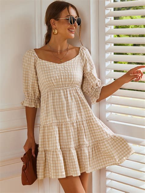 Sweetheart Neck Gingham Print Dress For Sale Australia New Collection Online Shein Australia