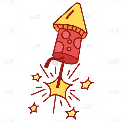 卡通小火箭爆炸节日祝福元素贴纸