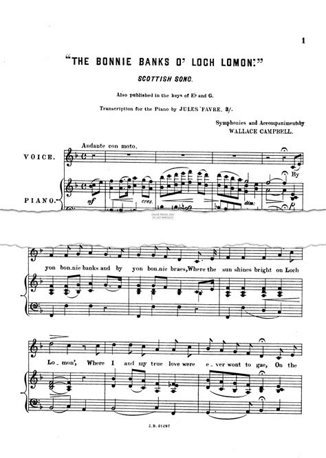 Bonnie Banks Oloch Lomond Wallace Campbell Sheet Music Piano