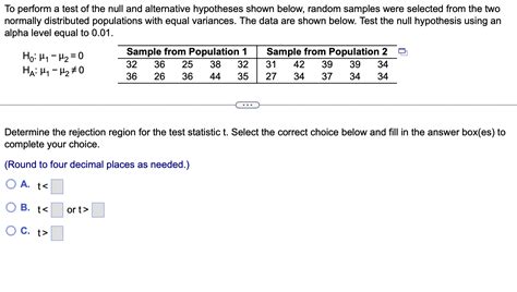 Solved To Perform A Test Of The Null And Alternative Chegg Com