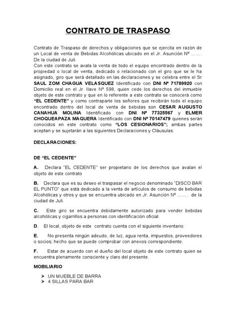 Contrato De Traspaso Pdf