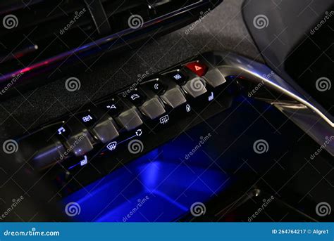 Close Up Of The Various Function Switches On The Car Dashboard Stock