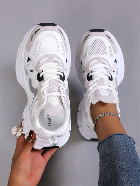Sporty Chunky Sneakers For Women Colorblock Lace Up Front Sneakers In