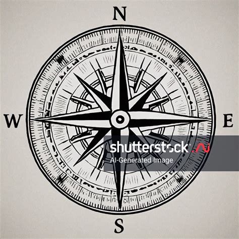 Compass Black White Etching Treasure Map Ai Generated Image 2486210297