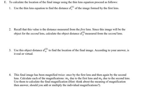 Solved Part E Problem 3 Two Lens System Two Lenses Ar