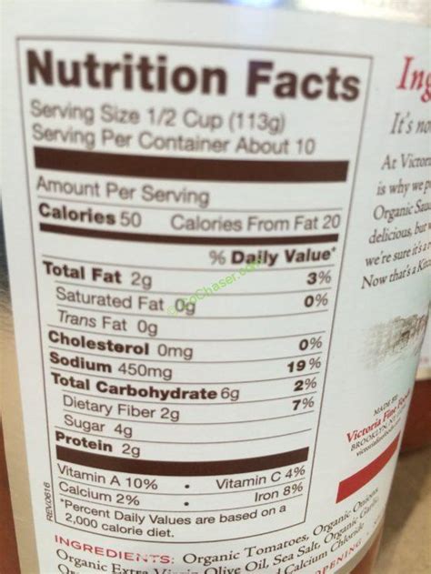 Victoria Marinara Sauce Nutrition Label At Marcus Best Blog