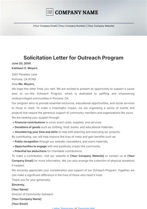 Free Solicitation Letter For Outreach Program Template To Edit Online