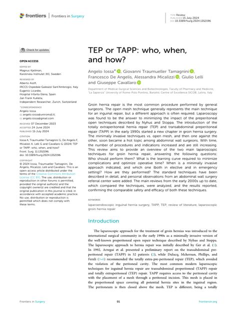 Tep Or Tapp Who When And How Pdf Peritoneum Surgery