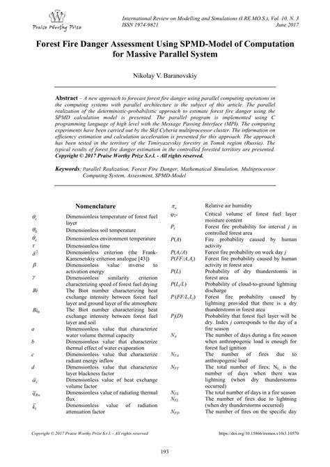 Pdf Forest Fire Danger Assessment Using Spmd Model Of Computation For Massive Parallel System