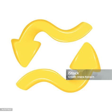 손으로 그린 현실적인 노란색 3d 화살표 위아래로 가리키는 모양 3d 아이콘입니다 현실적인 기호의 디자인 흰색 배경에 격리된 추상 벡터 그림 3차원 형태에 대한 스톡 벡터