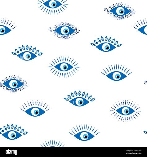 Evil Eye Heavenly Seamless Pattern With Suns Moons Stars Palms For