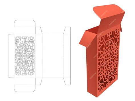 스텐실 패턴 긴 포장 상자 다이 컷 템플릿 및 3d 모형 프리미엄 벡터