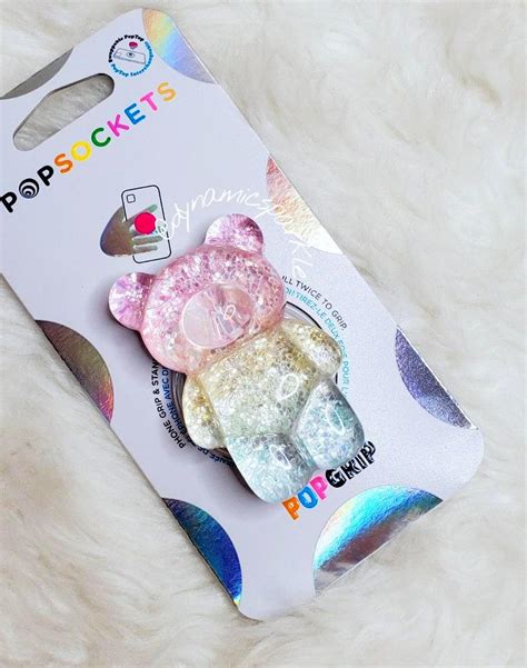 Glitter Bear Popsocket Grip Kawaii Pastel Rainbow Phone Stand Etsy