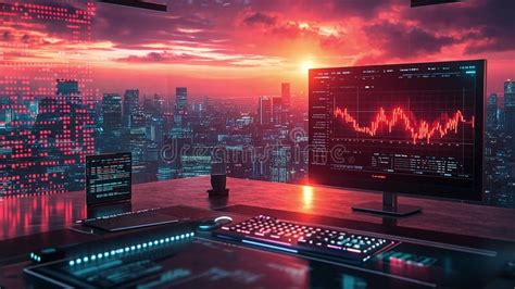 A Modern Workspace With Computer Screens Displaying Data Against A