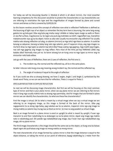 Script Q2 M4 Pdf Mirror Reflection Physics