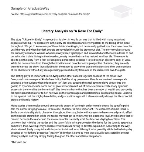 ⇉literary Analysis On A Rose For Emily Essay Example Graduateway