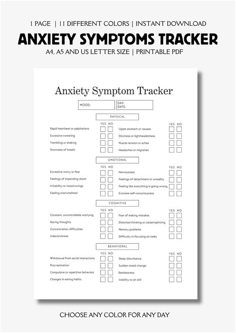 Anxiety Symptom Tracker Anxiety Tracker Anxiety Worksheet Printable