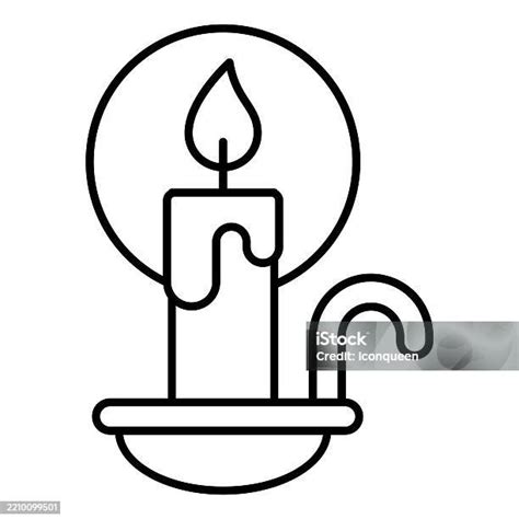 불타는 촛불 후광 얇은 선 아이콘 부활절 휴일 개념 벡터 그래픽입니다 흰색 배경에 빛나는 촛대 기호 스타일 모바일 또는 디자인 검은색에 대한 스톡 벡터 아트 및 기타 이미지