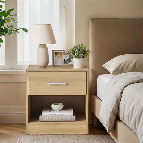 Ledrem Bedside Table Side Table With Drawer Handle Open Compartment