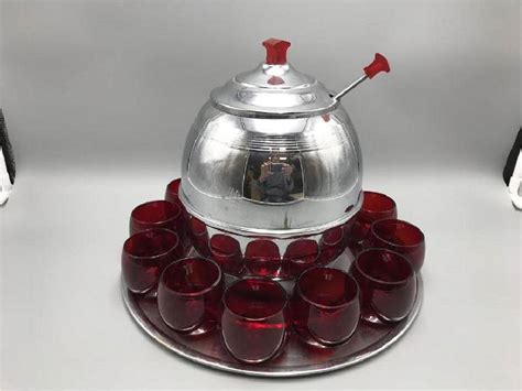 Art Deco Chrome Bakelite With Ruby Glasses Punch