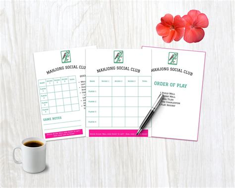 Mahjong Score Card Printable Bundle Mahjong Rules Sign 5x7 Mahjong