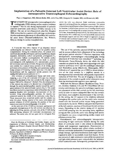 Pdf Implantation Of A Pulsatile External Left Ventricular Assist
