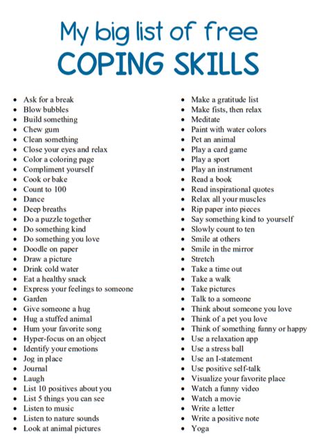99 Coping Skills Printable